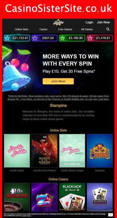 Star Spins sister sites - Rockin Bingo, Vstarbet, Rosy Bingo