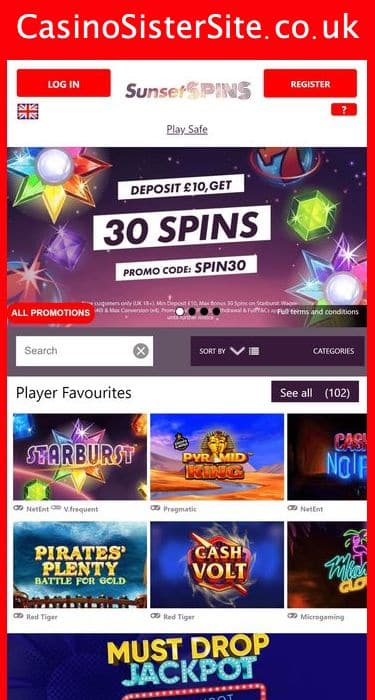 Sunset Spins sister sites - Casino Kings, Mambo Slots